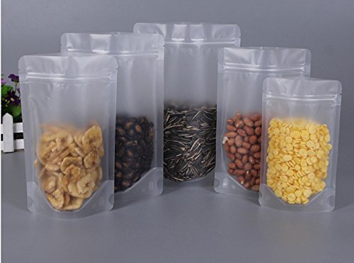 Couga Mall 50 PCS Matte Stand-Up Plastic Storage Bag with Resealable Zip, Heat Sealable Reusable Pouch Packing Bag for Juice, Nuts, Beans and Tea Leaves (4.3β 6.7β)