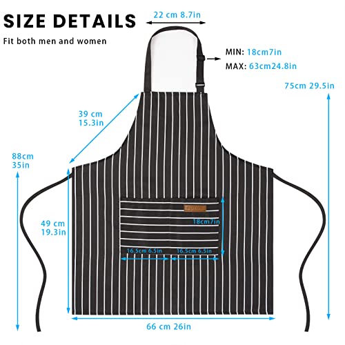BeLuyi 2 Pack Adjustable Bib Apron with 2 Pockets Chef Cooking Kitchen Restaurant Aprons for Women Men (Black/Black Stripes)