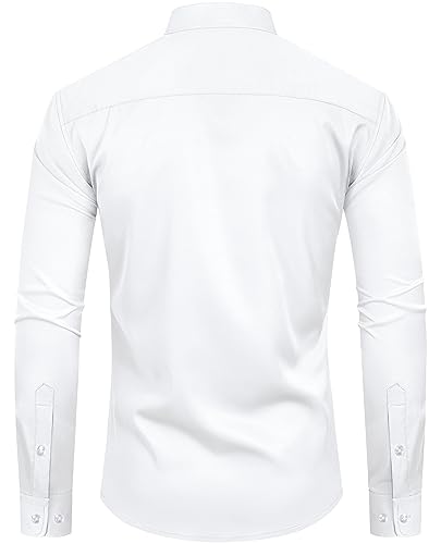 Alimens & Gentle Men's Stretch Mandarin Collar Dress Shirt Long Sleeve Solid Banded Collar Button Down Shirts