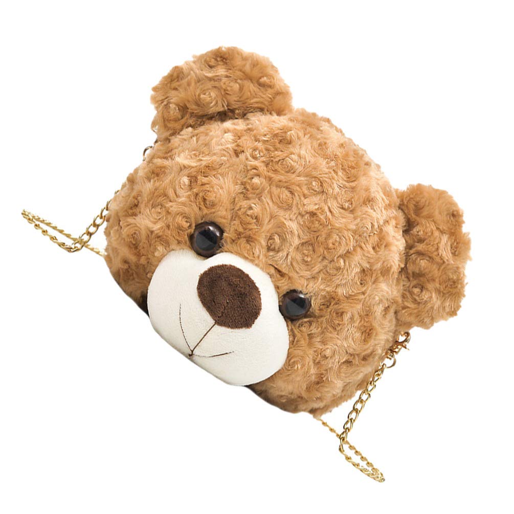 VALICLUD Storage Bag Crossbody Bag Cute Bags Lovely Cartoon Shaped Shoulder Bag Plush Chain Bag for Girls Women Head Bags Coffee Bear Purse Plush Shoulder Bag