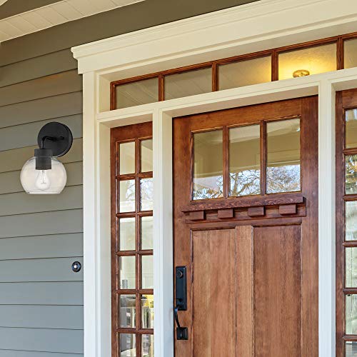 Globe Electric 44431 Bangor 1-Light Outdoor Wall Sconce, Matte Black, Clear Glass Shade