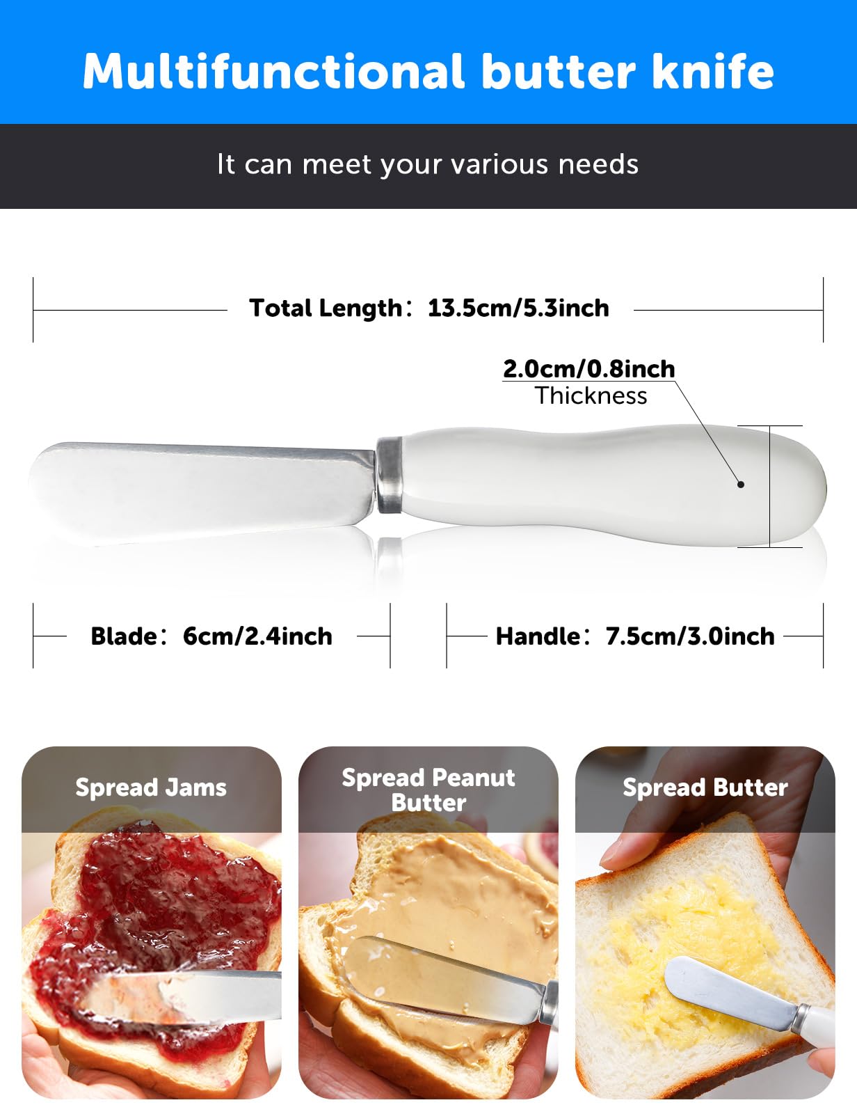 AISBUGUR Butter Knife Spreader, 4Pack Butter Knife with Comfortable Handle and Stainless Steel Blade, Cheese Butter Spreader Knives for Kitchen 5.3" White