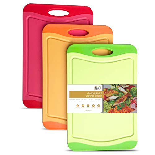 Raj Plastic Cutting Board Reversible Cutting board, Dishwasher Safe, Chopping Boards, Juice Groove, Large Handle, Non-Slip, BPA Free (Small, Red, Green & Orange)