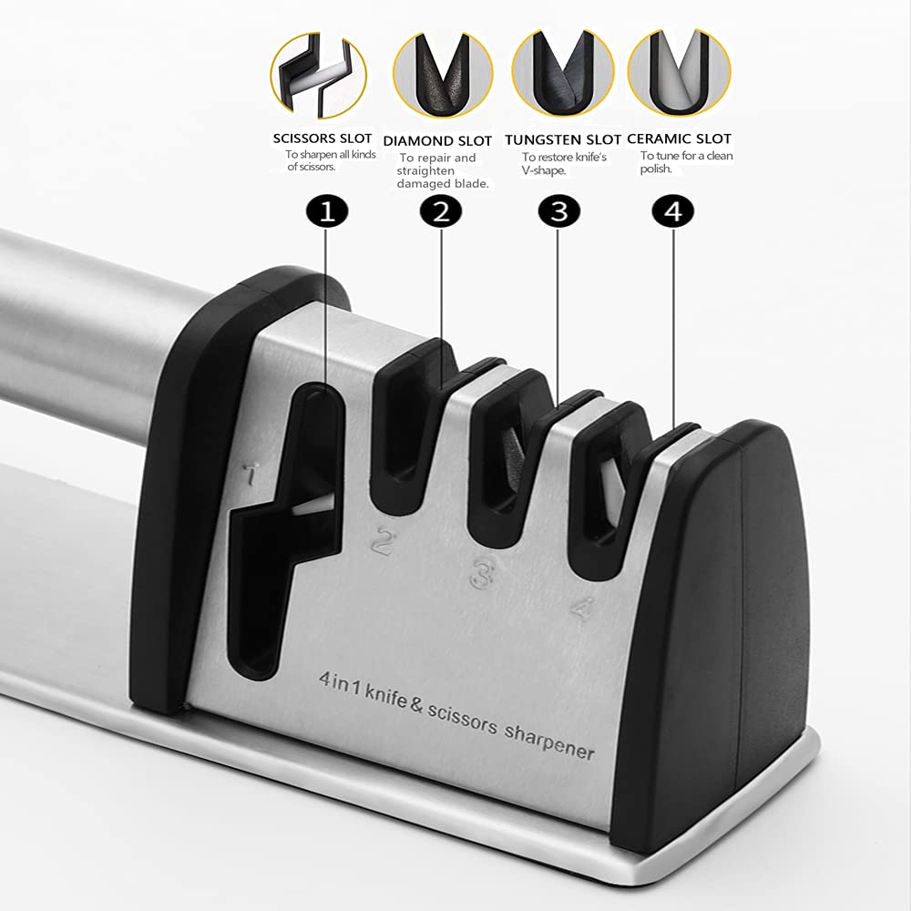 4-in-1 Original Knife Sharpeners,Kitchen Blade Vegetables Knives Scissors Sharpener for Chefs Choice Knife Sharpener Tools, Easily Restores Dull to Sharp