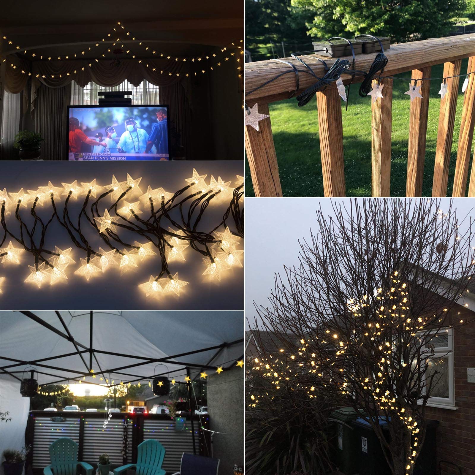 Abkshine 50ft 120 LED Solar Star Fairy Lights, Outdoor Decorative Solar String Lights, Waterproof Ambiance Lighting for Patio Deck,Camper,Gazebo,Girls Themed Room,Garden,Porch,Bush Decor,Warm White