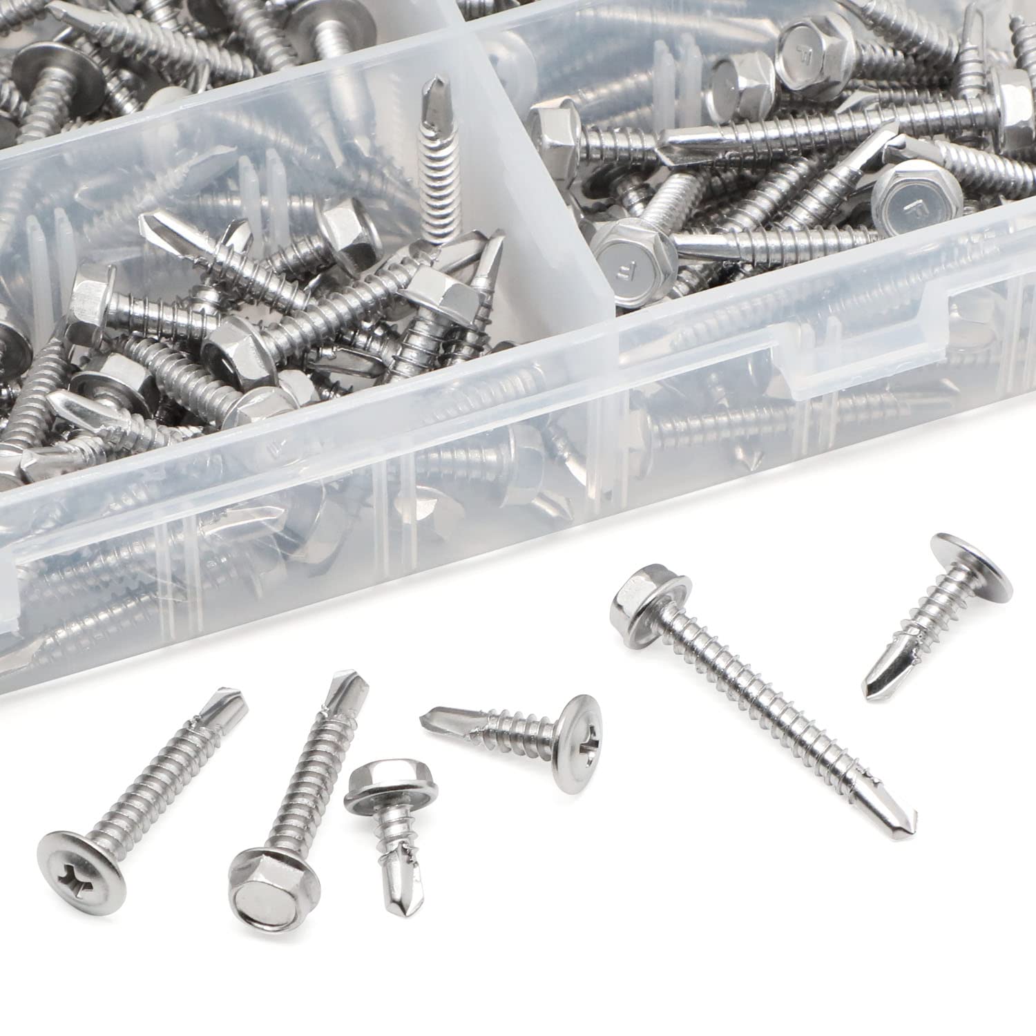 330PCS #10 Self Drilling TEK Screw Assortment Kit, Hex Washer & Modified Truss Head Self Tapping Screws for Metal, 410 Stainless Steel Screws, Length 1/2" to 1-1/2"