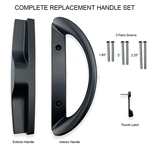 ALLYWASAI Patio Sliding Door Handle Set, Perfect Replacement Mortise Style Handle Set Fits Door Thickness from 1-1/2" to 1-3/4", 3-15/16" Screw Hole Spacing, Non-Keyed, Black