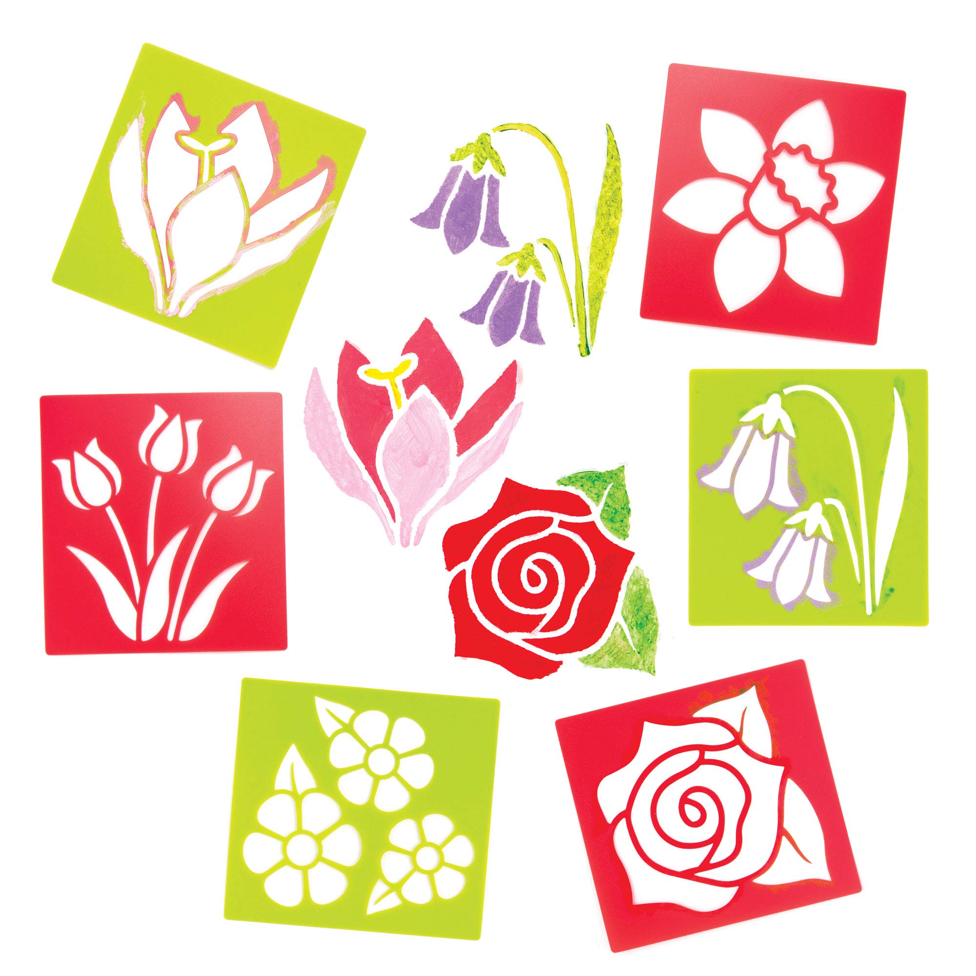 Baker Ross AW284 Flower Stencils - Pack of 6, Floral Prints for Kids to Use in Arts and Crafts Activities, Painting and Printing Projects