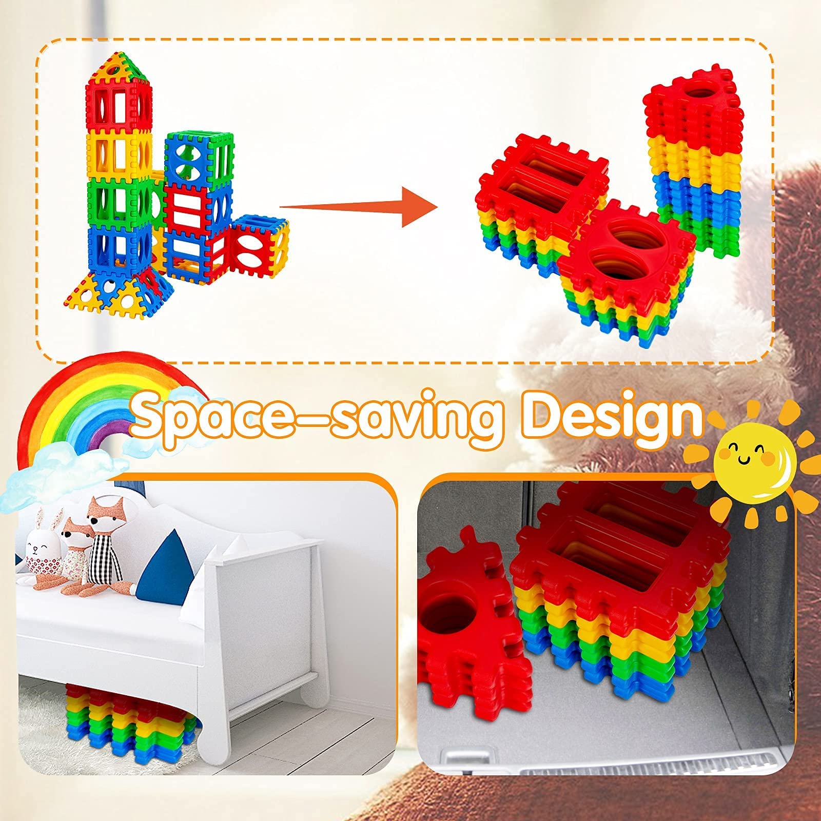 Costzon 32 Pieces Jumbo Building Blocks for Kids, Big Waffle Block Set, Preschool Educational Creativity Sensory Toy, Interconnecting Stacking Building Toy Set for Boys & Girls