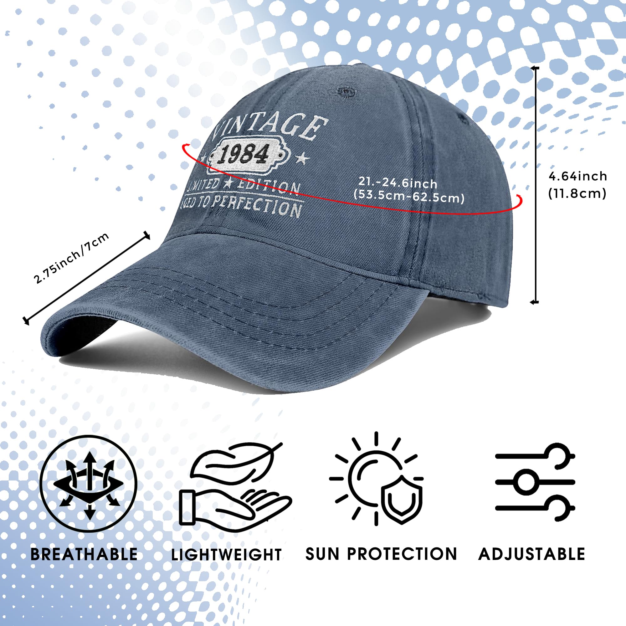 40th Birthday Gifts Women Men Vintage 1984 Embroidered Baseball Cap Gift Ideas Hat (Blue)