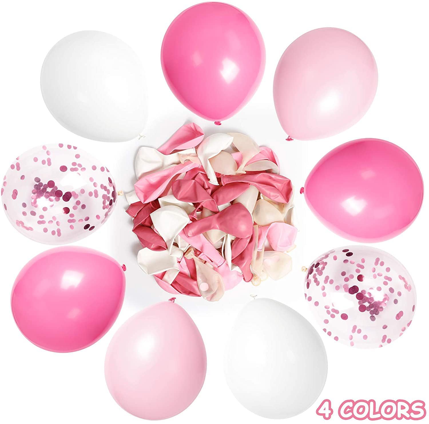 90pcs Pink Balloons Set 12 inch Latex Hot Pink Light Pink White Confetti Latex Balloons for Valentine's Day Decorations Birthday Party Bridal Wedding