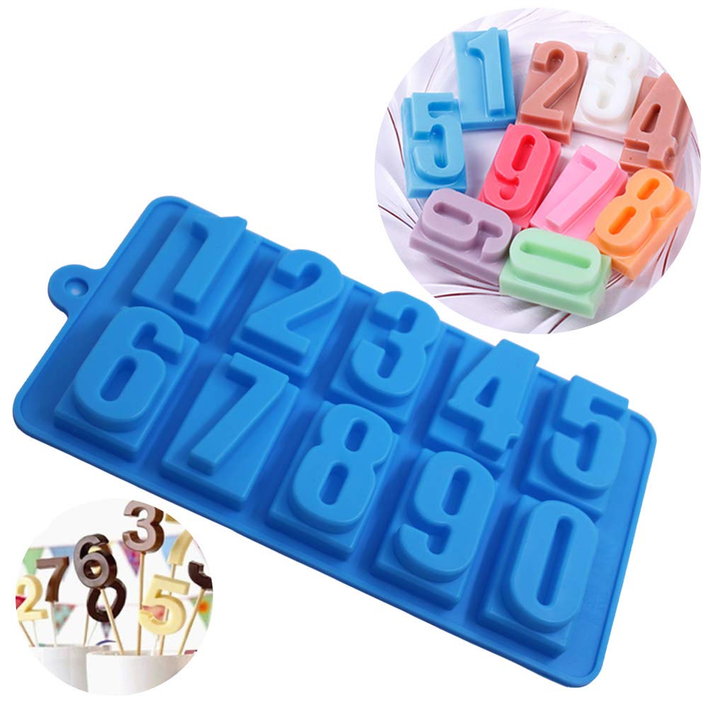 4 Pcs Silicone Numbers Alphabets Trays Molds, FineGood 26 letters & Numbers Candy Mould Biscuit Chocolate DIY Baking Pans Ice Cube Making Trays -green, brown, red, blue