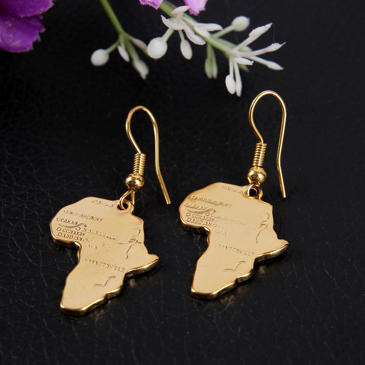 24k Gold Plated Brass Africa Map Dangle Earring