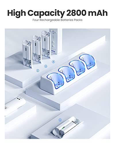 4-in-1 Wii Remote Charger, VOYEE Fast Charging Station with 4 Pack 2800mAh Wii Rechargeable Battery Pack and Type-C USB Cable, Wii Charger Compatible with Nintendo Wii/Wii U Controller White