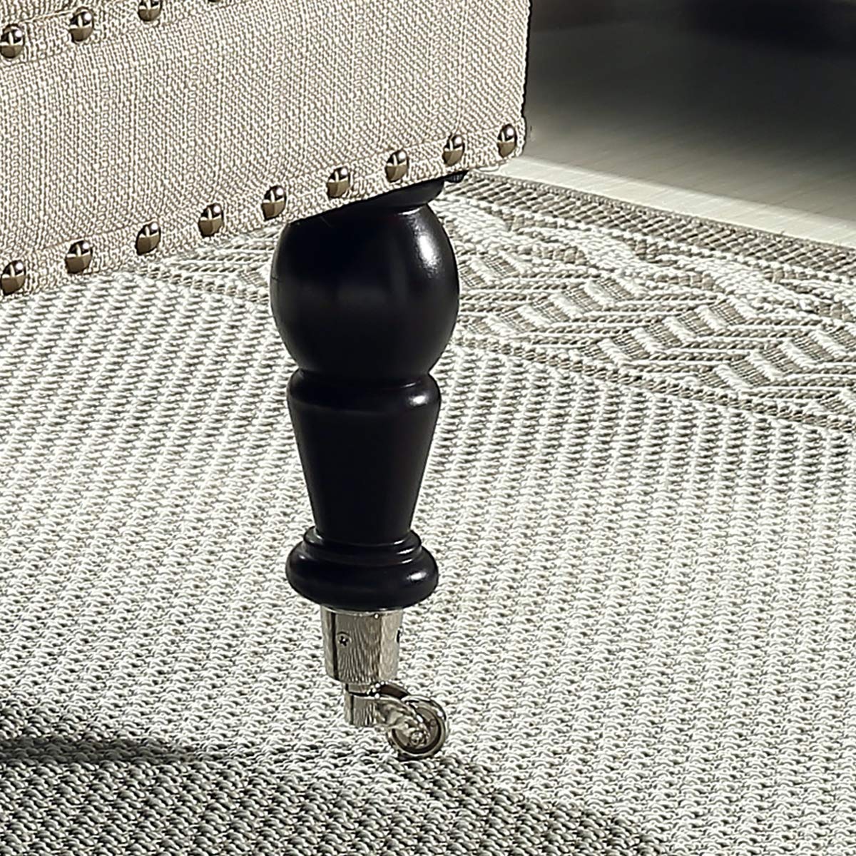 24KF Large Square Upholstered Tufted Button Linen Ottoman Coffee Table, Large Footrest Bench with Casters Rolling Wheels-Ivory