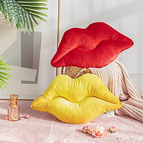 Ashler 3D Lips Throw Pillows Smooth Soft Velvet Insert Included, Lip Shaped Pillow for Bed Living Room, New Red, 24 X 12 inches