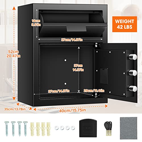 2.8 Cuft Depository Safe with Drop Slot, Anti-Theft Cash Drop Safe with Digital Keypad, Heavy Duty Money Drop Box with LED Display, Drop Safe for Business Mail Church
