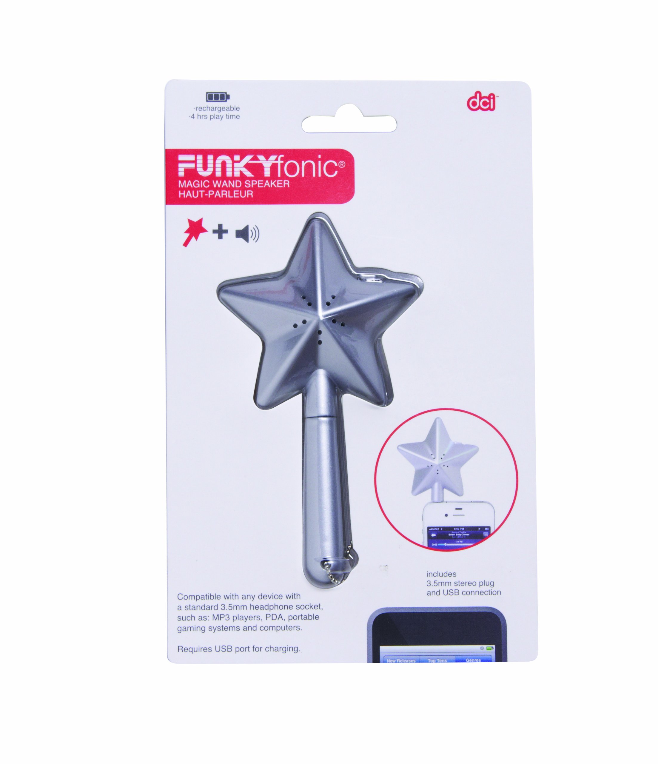 DCI 35401 Funkyfonic Magic Wand Speaker - Retail Packaging - Silver