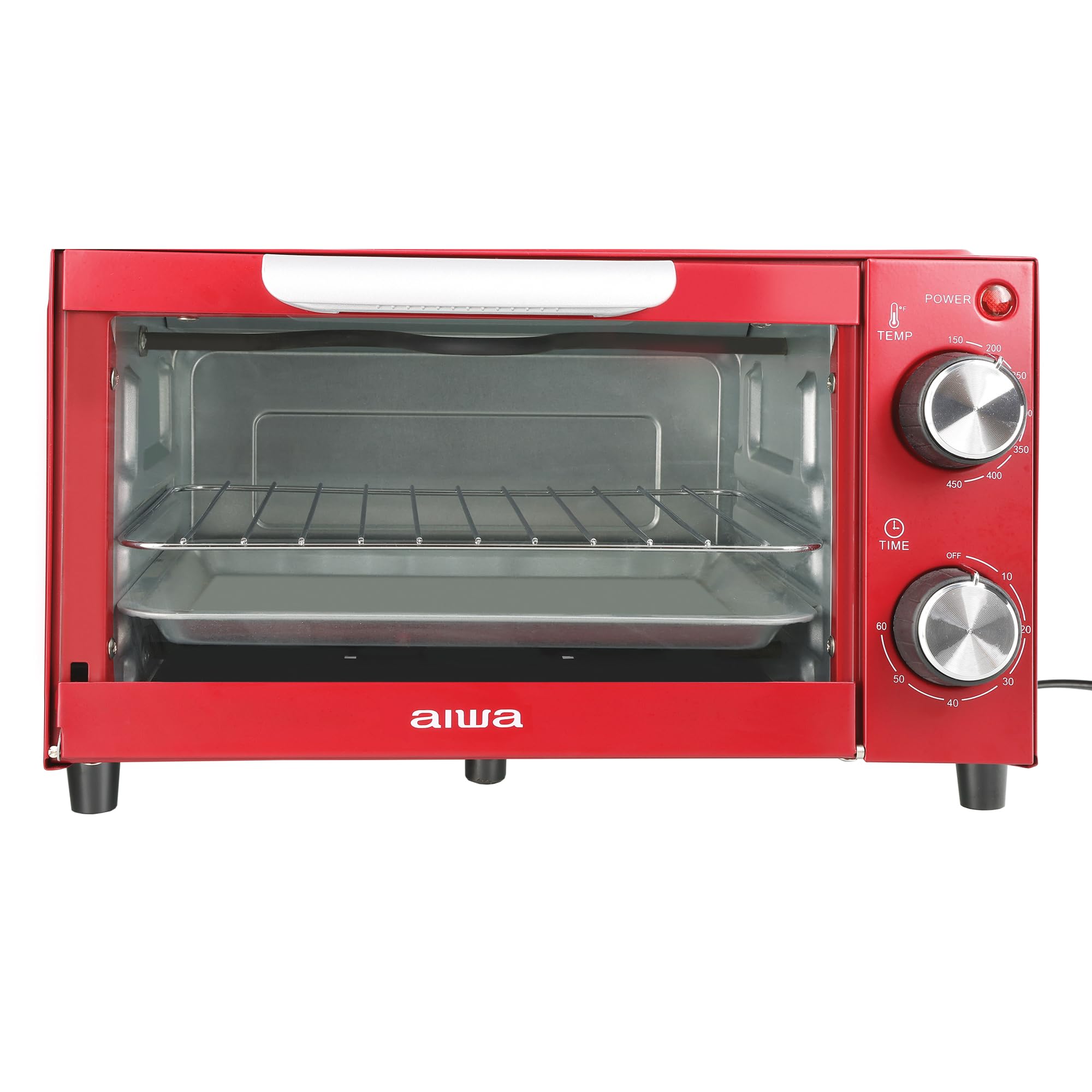 Aiwa 4-Slice Countertop Toaster Oven with Baking Tray, Bake Toast Cook and Broil, Temperature Control, 60 Minute Timer Knob, Automatic Shutoff, Baking Tray and Crumb Tray Included, Black