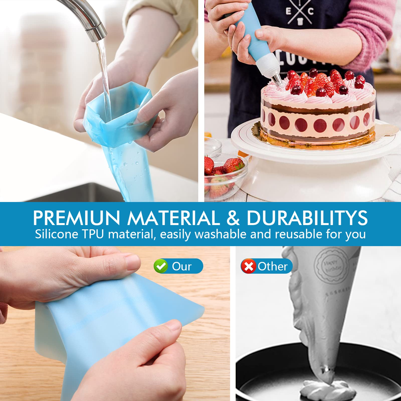 33PCS Icing Piping Bags and Tips Set, Reusable Pastry Bags and Cake Decorating Frosting Piping Kit for Baking, with Scrapers, Couplers, Silicone Rings, Cake Decorating Tools for Cake, Cupcake, Cookie