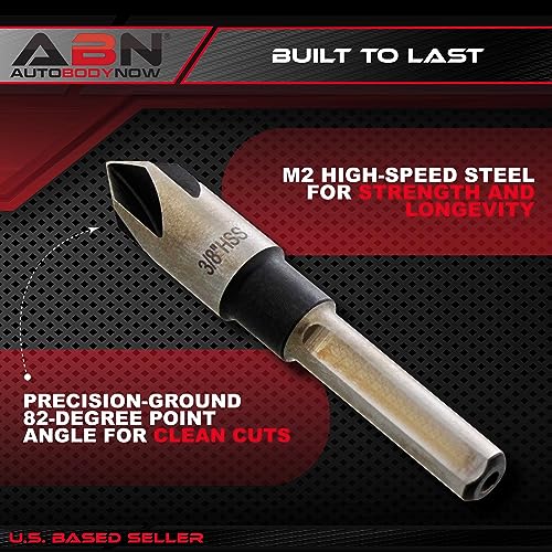 ABN Screw Countersink Kit 5-Piece SAE Drill Bit Set, 82-Degree, 1/4in Shank, 5 Flute β Metal, Wood, Rubber, Plastic