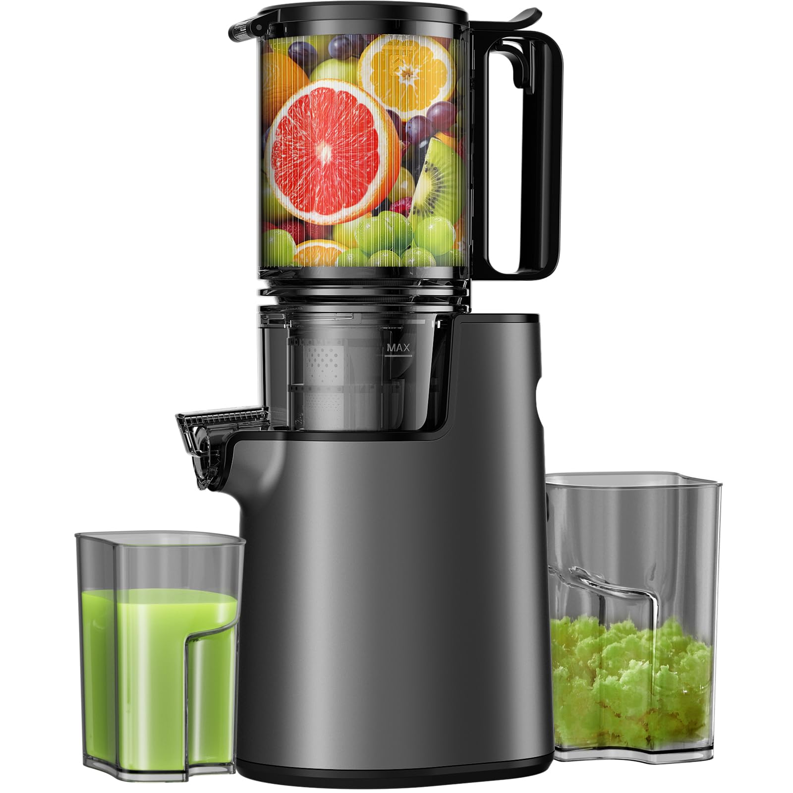 LQZ Cold Press Juicer,Slow Masticating Juicer Machines,350W Juice Extractor Machine,5.3" Large Bore Feed Chute Fit Whole Vegetables and Fruits,Easy to Clean Juicer(Black)