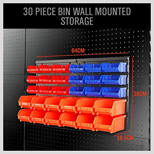 HORUSDY Wall Mounted Storage Bins Parts Rack 30PC Organizer Garage Plastic Shop Tool for Men's Gift