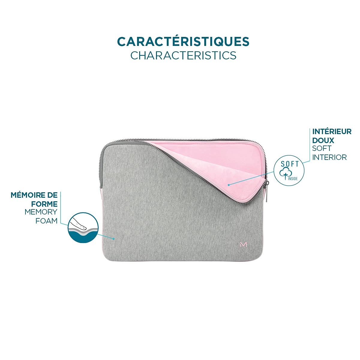 Skin Memory Foam Sleeve 12.5-14IN Grey and Pink