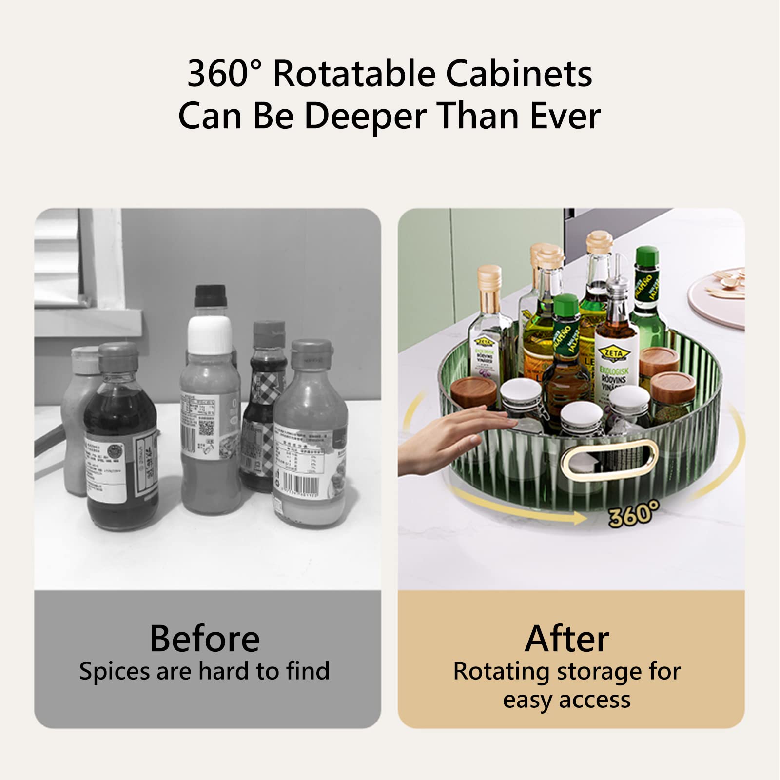 360 °Rotating Lazy Susan Organizer, 9" Large Green Turntable Organizer for Spice Rack, Cabinet, Kitchen Countertop Cupboard, Acrylic Bathroom Counter Organizer for Candle, Lotion Bottle, Cosmetics