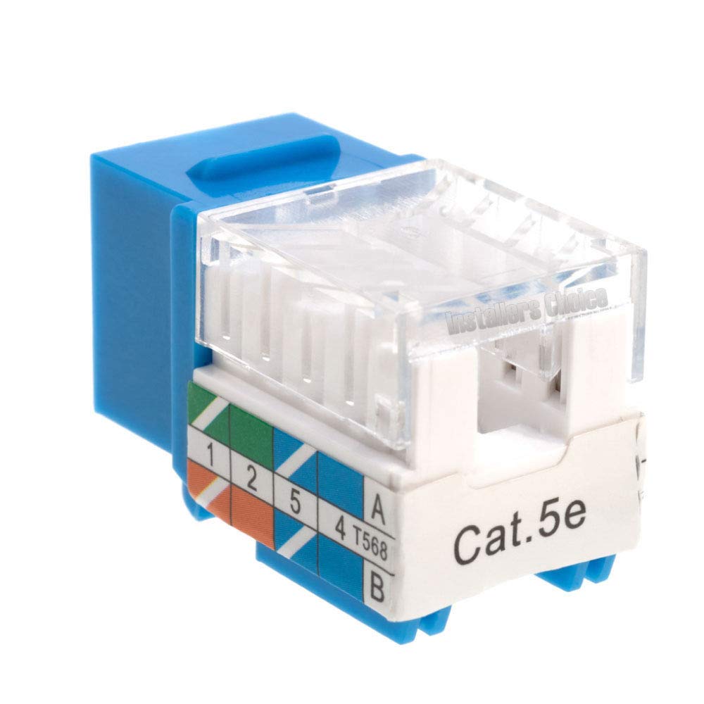 Cat5e Keystone Ethernet Wall Jack Punch Down UTP 45-Degree (Easier Termination Than 90-Degree), RJ45 Slim Profile Speed Termination 45° Angled Blue (50 Pack)