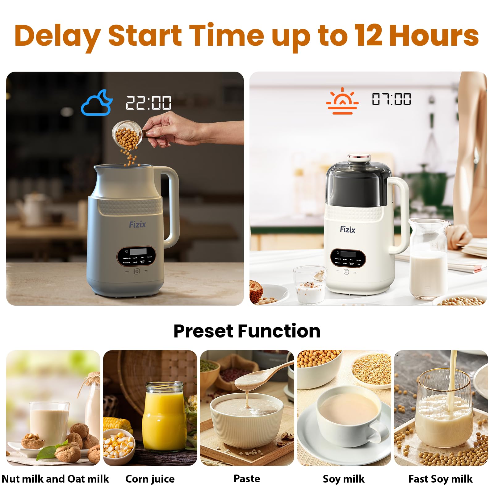34oz Nut Milk Maker,8 in 1 Automatic Soy Milk Maker for Homemade Nut,Soy,Almond,Oat Milk,Fruit and Vegetable,Almond Milk Maker with Delay Start/Keep Warm/Self-Cleaning,White