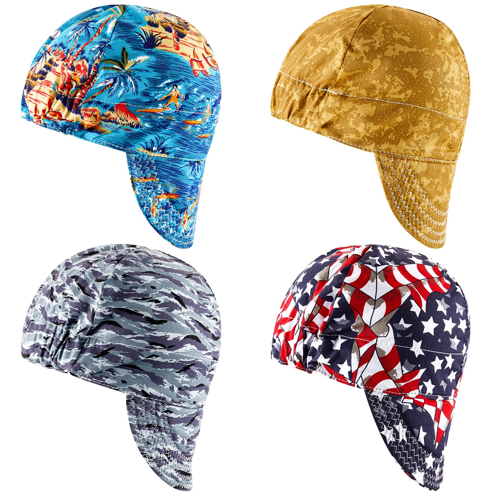 4 Pcs Welding Cap Flame Resistant Cotton Welding Hat for Men Women's Welders Caps Sweat Absorption Mesh Hat Liner for Welder Electrician Gas Station, Matched with Most Welding Helmet