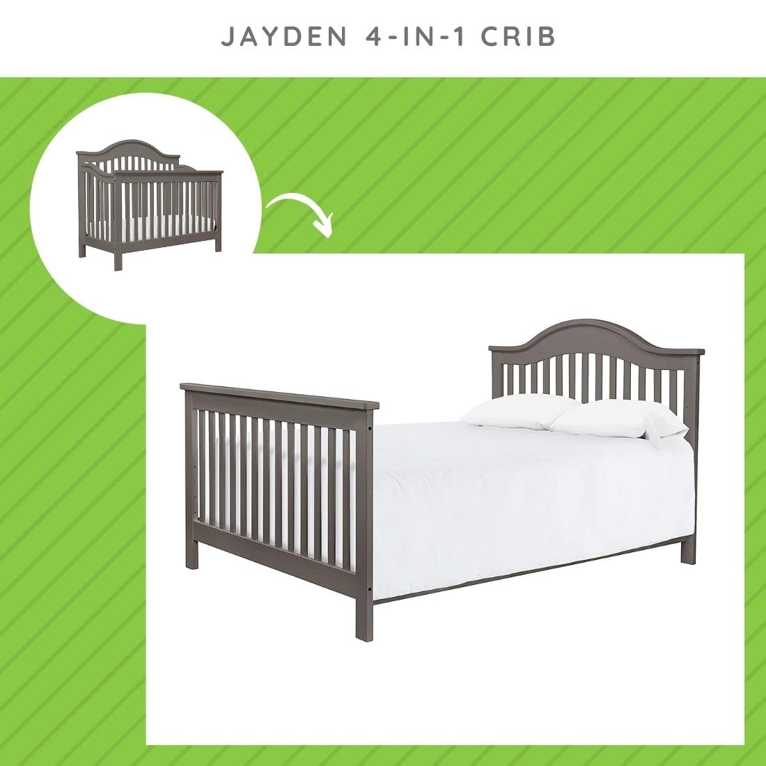 CC KITS Full Size Conversion Kit Bed Rails for Davinci Jayden 4-in-1 Crib (Slate)