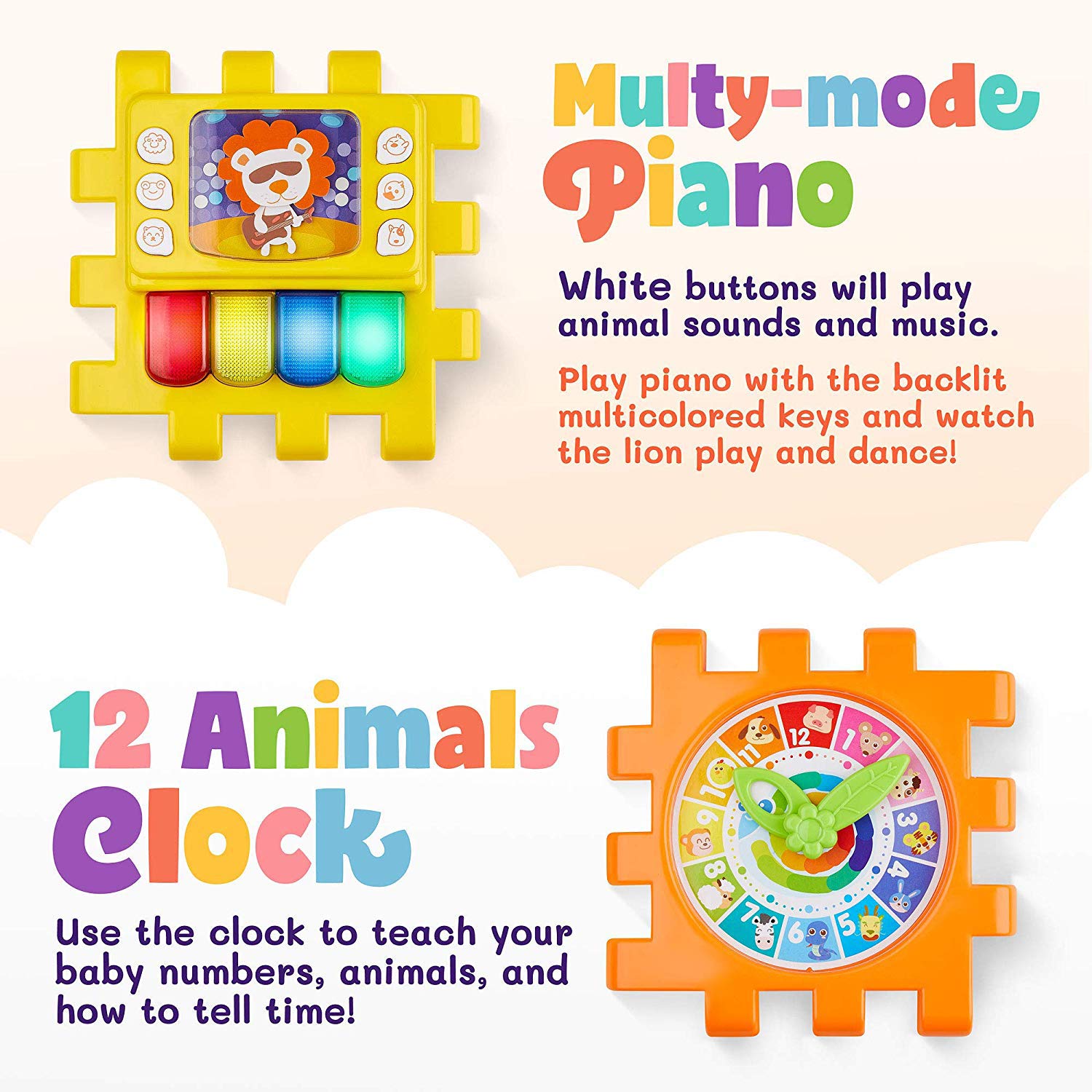 BABYSEATER Baby Activity Cube β 6-in-1 Multi-Assembly Activity Square for Babies 10m+ β BPA-Free Play Cube for Infants & Toddlers Teaches Cognitive & Motor Skills with Music, Shapes, Gears & More