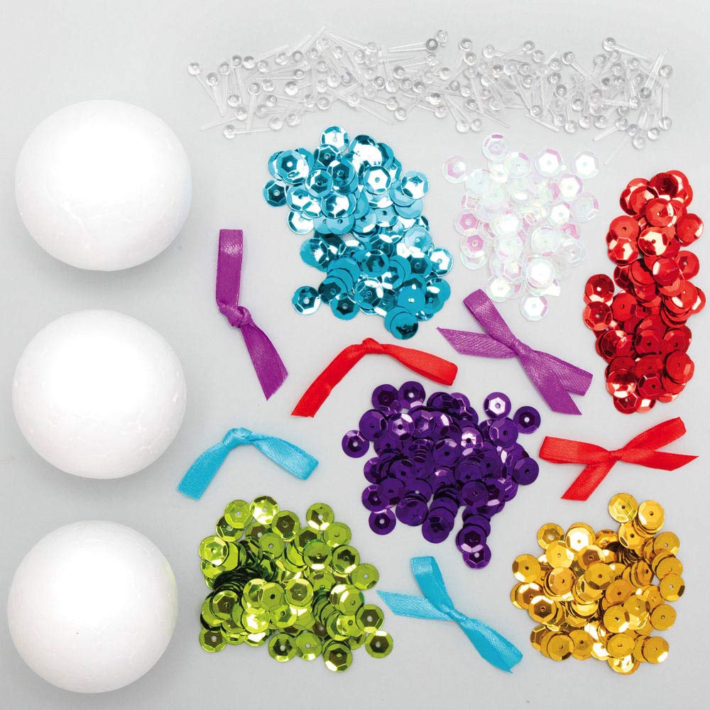 Baker Ross AX530 Sequin Tree Ornament Kits for Kids - Pack of 3, Christmas Tree Ornaments for Creative Art and Craft Supplies, to Make and Decorate.