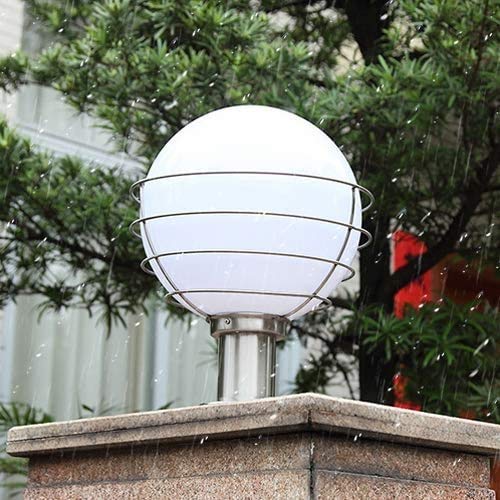 Bwldma Outdoor Waterproof Ball E27 Post Lamp Modern Simple Round Spherical Column Headlights Stainless Steel Home Garden Bulb Landscape Pillar Light (Size : 20 30cm) (Size : 20cm)