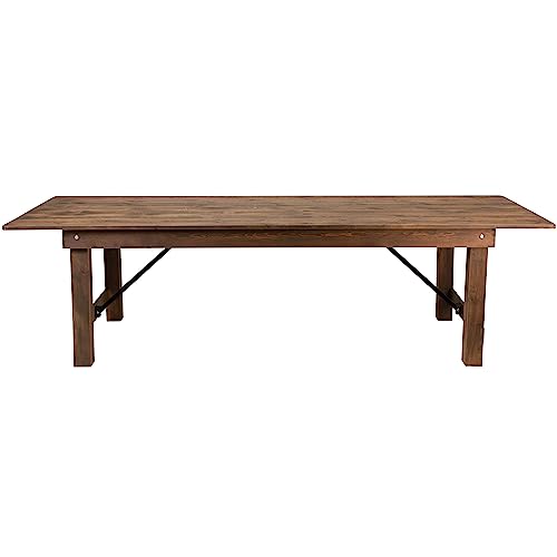 Flash Furniture Hercules Commercial Grade Farmhouse Dining Table | Solid Pine Foldable Table for 10 in Antique Rustic | Rustic Charm for Home and Events