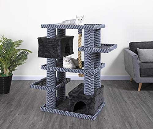 Go Pet Club 50.5" Sequoia Extra-Large Posts Multi-Level Cat Tree Kitty Scratcher Kitten Condo Tower House Furniture with Jungle Rope for Indoor Cats, Gray/Black