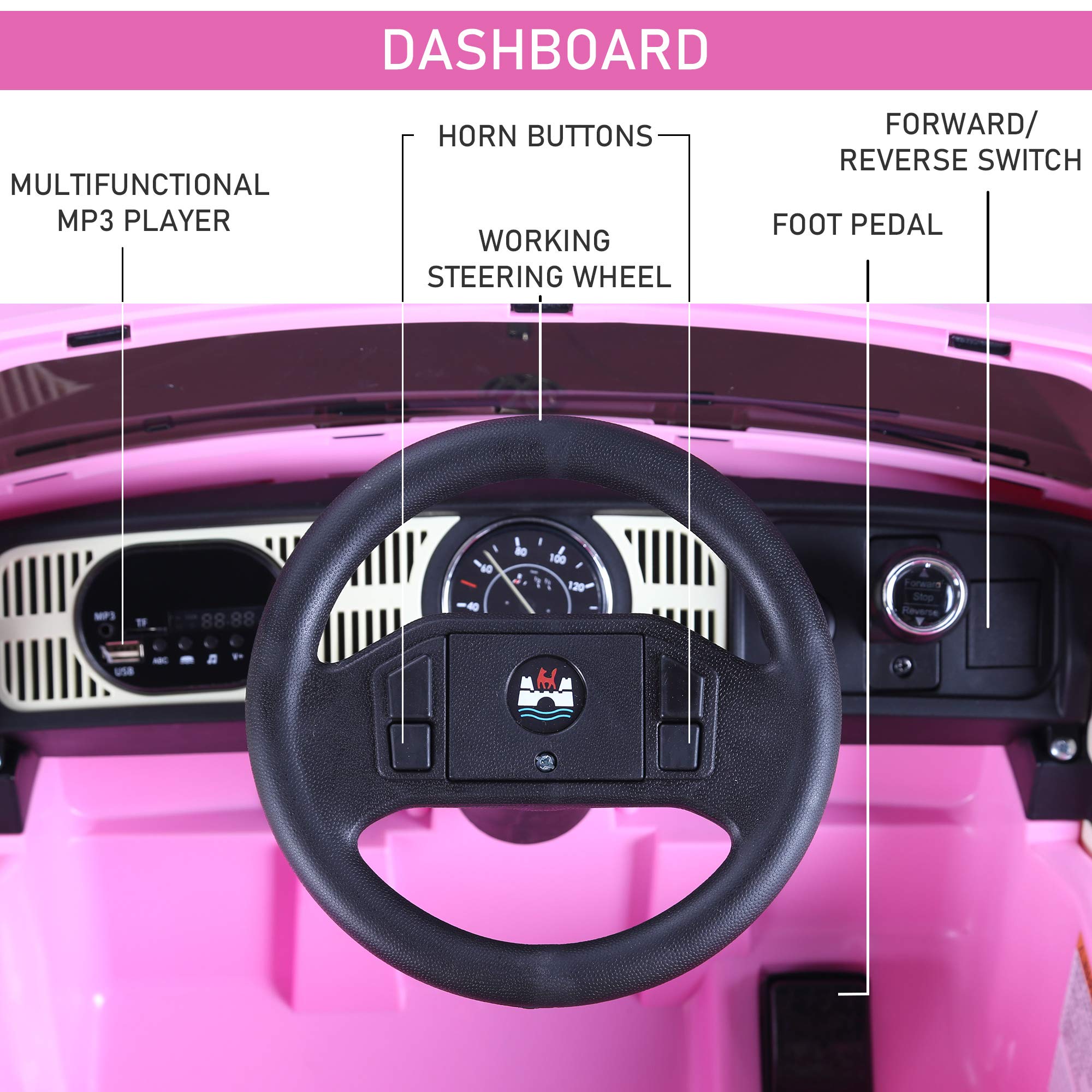 Aosom Licensed Volkswagen Beetle Electric Kids Ride-On Car 6V Battery Powered Toy with Remote Control Music Horn Lights MP3 for 3-6 Years Old Pink