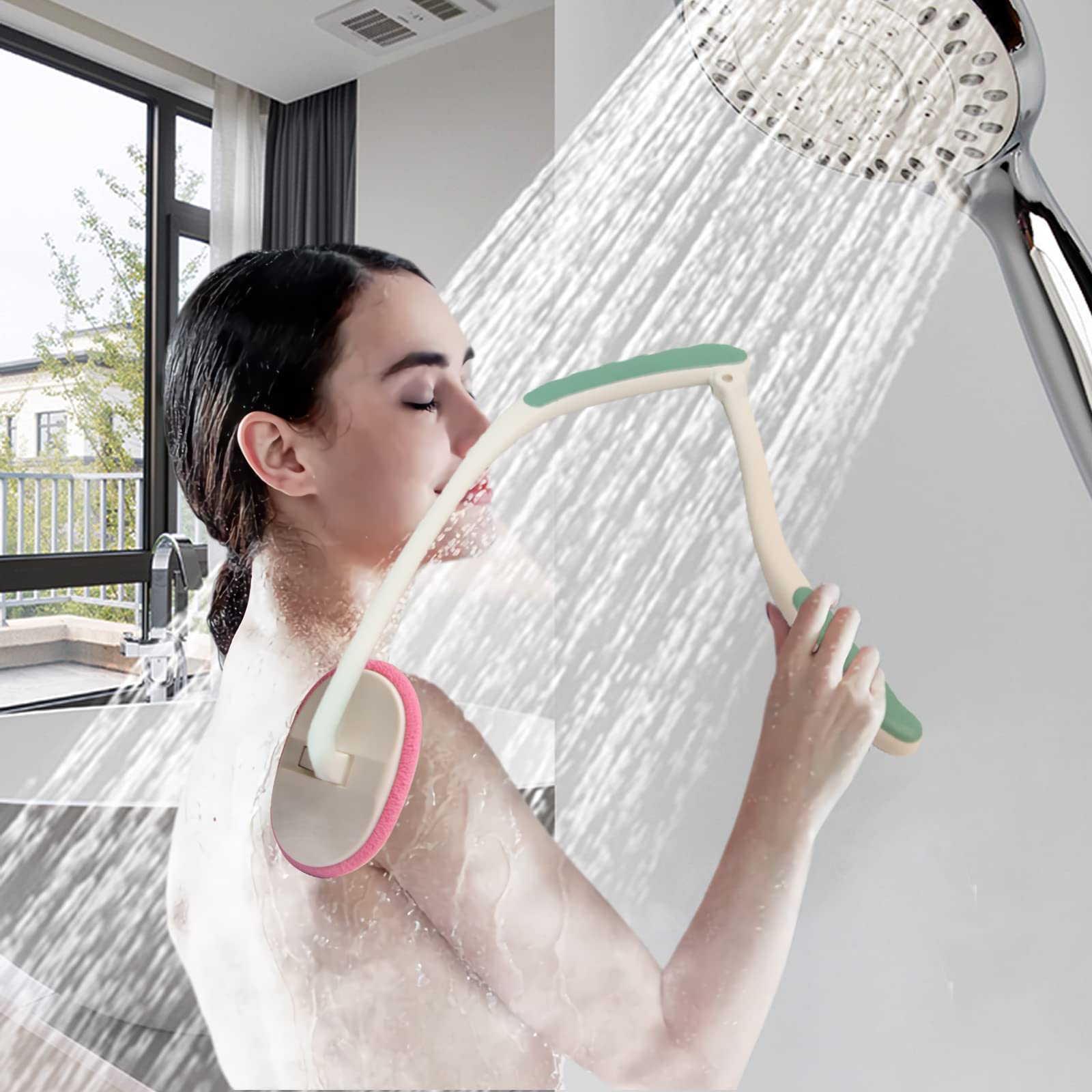 Back Scrubber for Shower, 29.5 in Bath Brushes Long Handles for Elderly, Detachable Curved Back Scrubber, Back Brush for Disabled with Limited Arm Movement, Frozen Shoulder, Men and Women