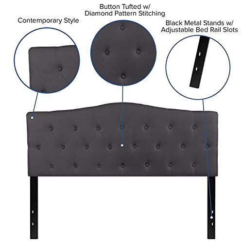 Flash Furniture Cambridge Tufted Upholstered Queen Size Headboard in Dark Gray Fabric