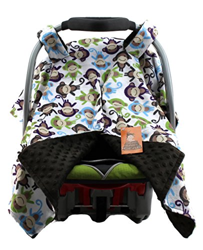 Dear Baby Gear Deluxe Car Seat Canopy - Double Layer Infant Car Seat Cover - Soft and Breathable - Multi Colored Mischievous Monkeys Print/Brown Dot - 30" x 40"