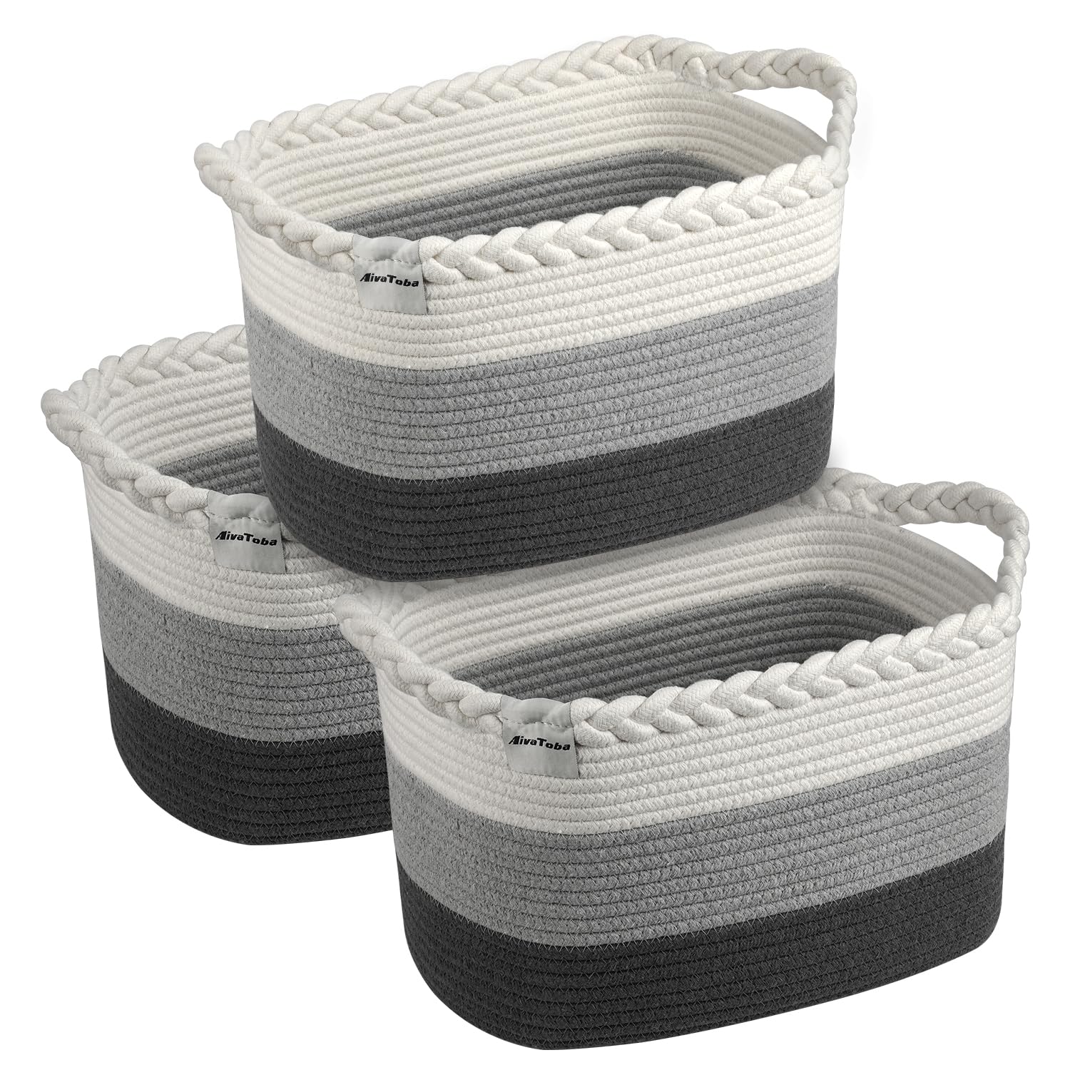 AivaToba 3 Pack Storage Basket: Toy Basket Cotton Rope Basket with Handles - Decorative Basket for Clothes, Blankets, Toys, Books（ 13.4” x 8” x 9” ）