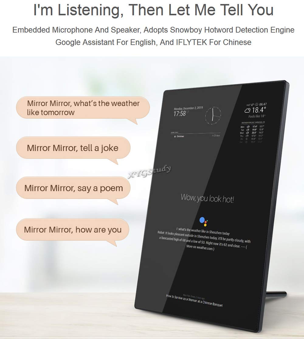 XYGStudy 13.3 inch IPS Display Monitor Capacitive Touch Control Panel Magic Mirror Screen Resolution 1920x1080 Voice Assistant with Raspberry Pi 3 A+ Inside Mini Computer Showing News Weather Time