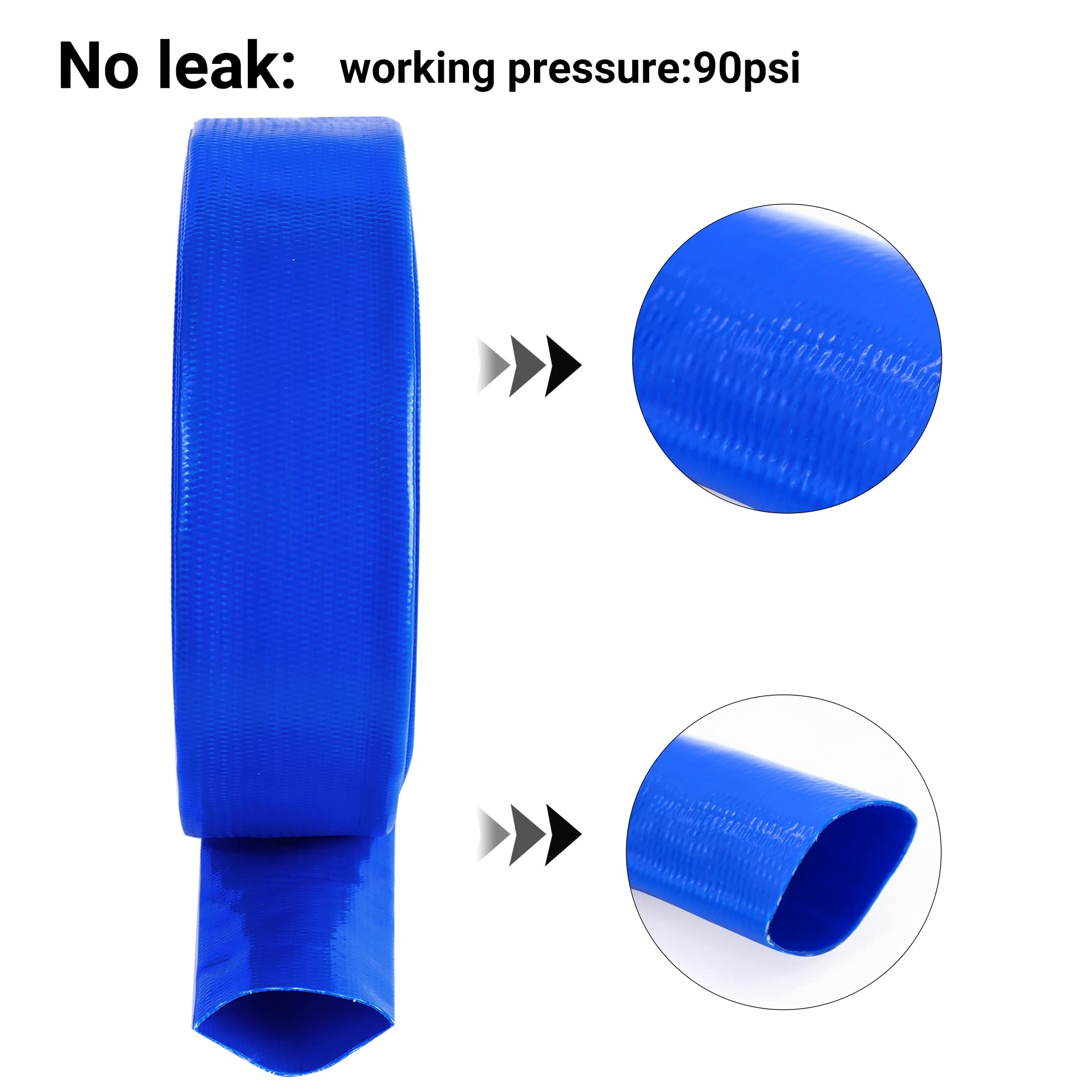 2" x 50 FT Pool Backwash Hose Blue Heavy Duty Reinforced PVC Lay Flat Water Discharge Hose for Swimming Pool Filter Pump,with 1 Clamp