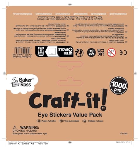 Baker Ross EV1202 Eye Stickers - Pack of 1000, Embellishments for Kids to Add to Arts and Crafts Projects, Stick On Eyes, Black & White
