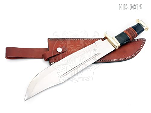 SHINY CRAFTS | Handmade Forged Crocodile Dundee, Fixed Blade, Full Tang Bowie, Hunting, Camping Knife,Knife with Leather Sheath