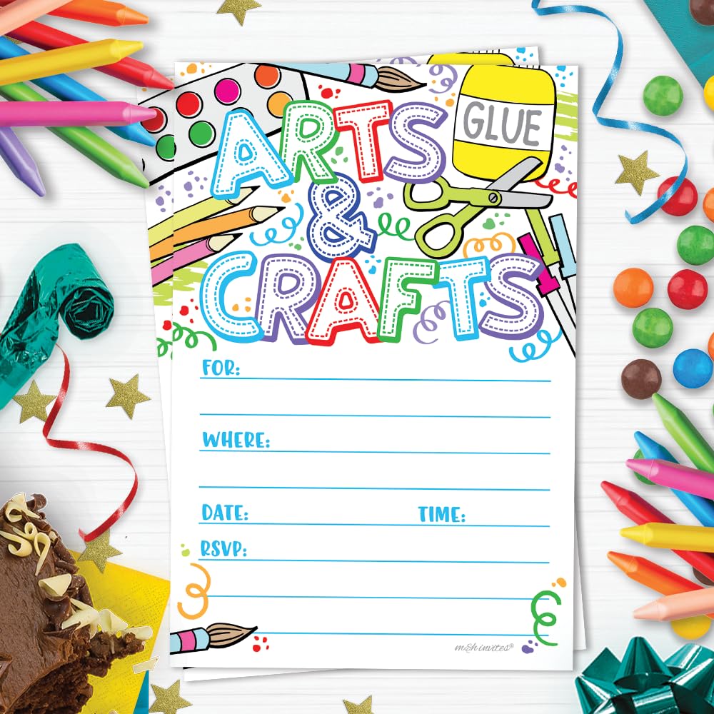Arts & Crafts Invitations - Art Birthday Party - 4x6 Invites (20 Count) With Envelopes - Craft Party, Art Party or Paining Party Invitations