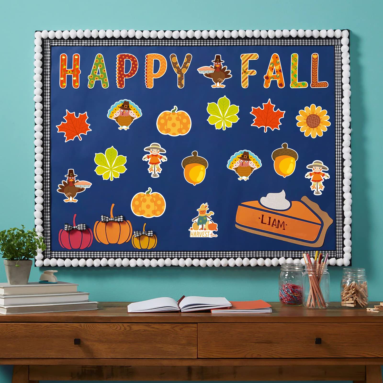 45 Pcs Happy Fall Pumpkin Autumn Leaves Acorn Cut Outs for Fall Thanksgiving Classroom Bulletin Board Decoration