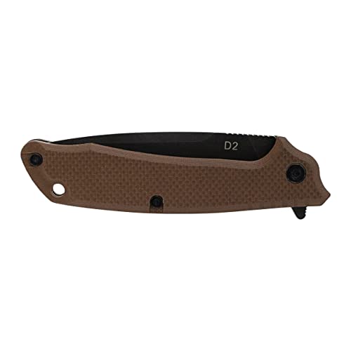 ABKT Desert Scavenger Elite Tactical Folding EDC Pocket Knife β 3.5 Inch Drop Point D2 Steel, Stone Washed Blade with Tan 4.5 Inch G10 Handle